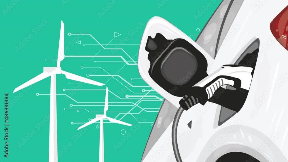 4K Modern electric smart car charging at the charger station with a ...