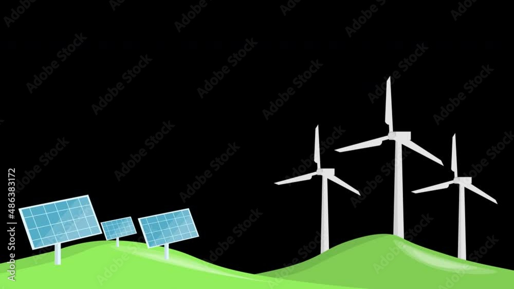 Eco Friendly and Green Energy Concept Animation. Animated Wind Turbines ...