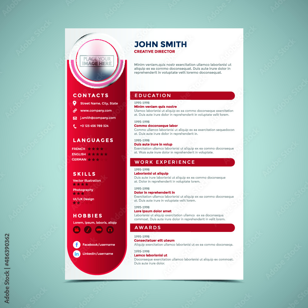 Red Resume Design Template Stock Vector | Adobe Stock