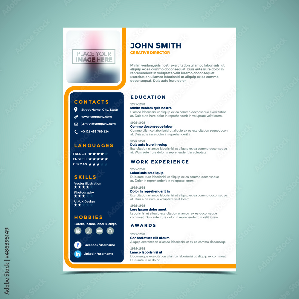 Yellow Line Resume Design Stock Vector | Adobe Stock