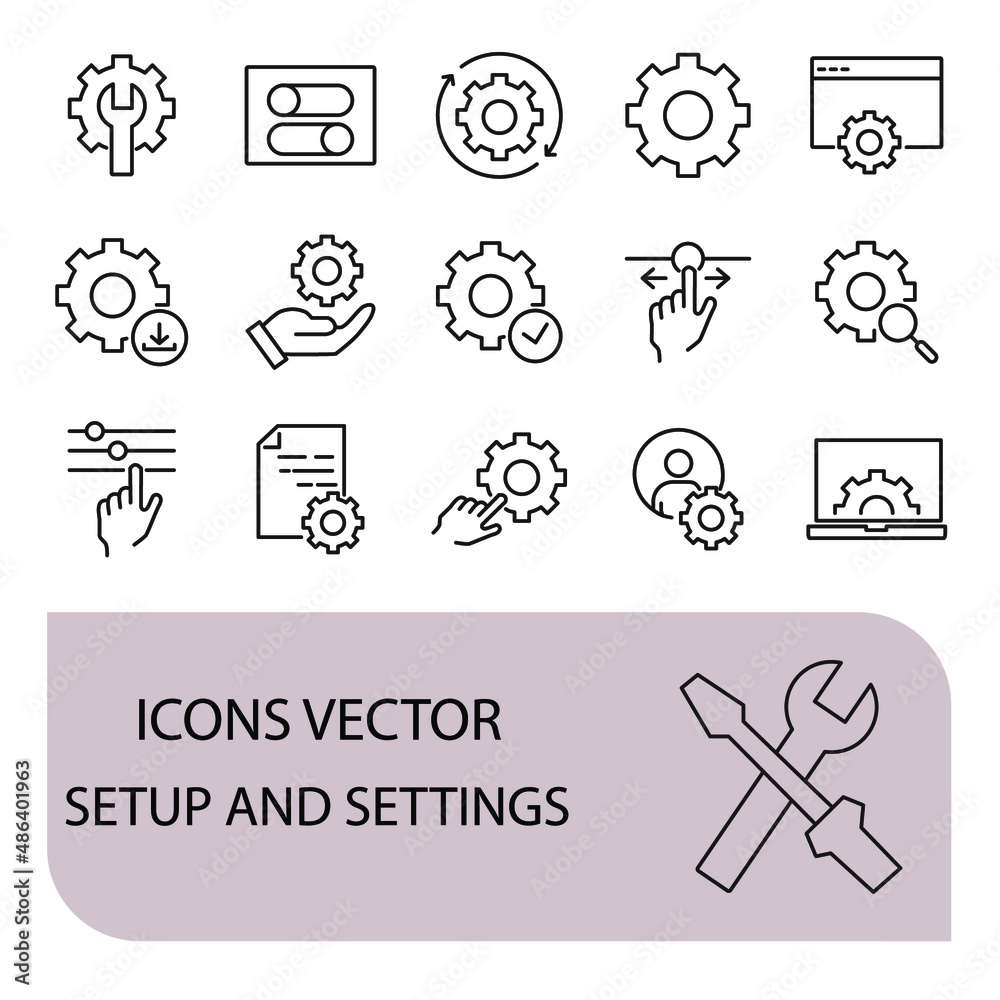 Vetor de Setup and Settings icons set . Setup and Settings pack symbol ...