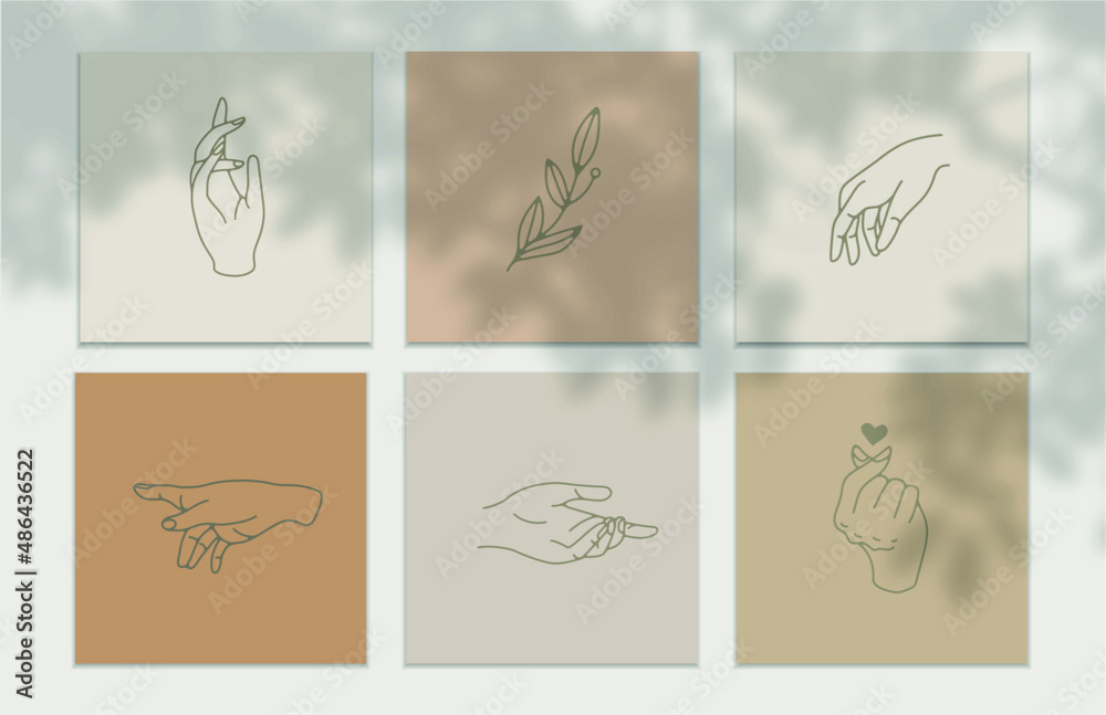 hand drawn hand icons in simple minimalistic line art style. logo ...