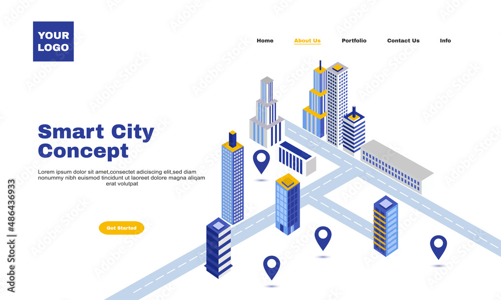 creative modern flat template isometric concept design smart city ...