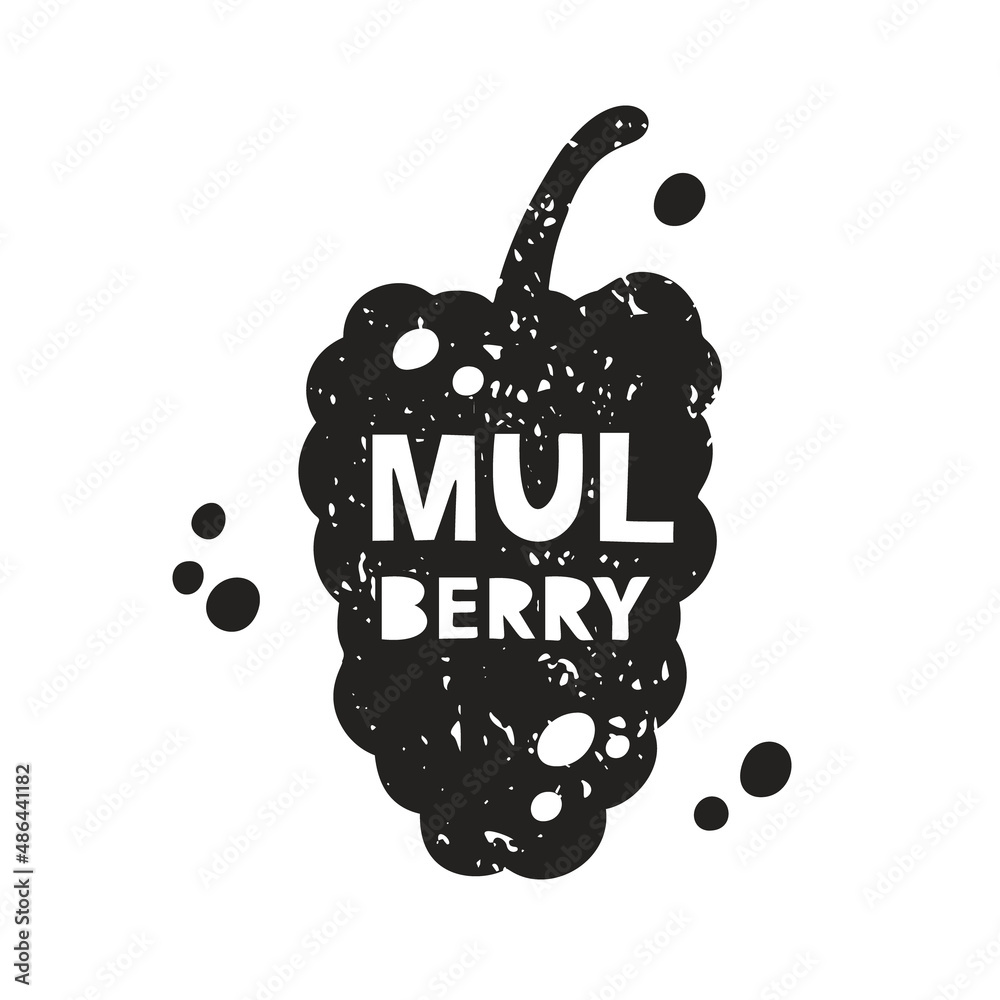 Mulberry grunge sticker. Black texture silhouette with lettering inside ...
