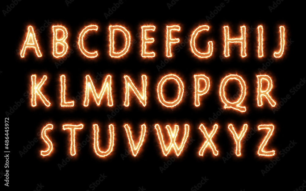 Burning Letters in Order. Flaming Alphabets Set with Fire Flames and ...