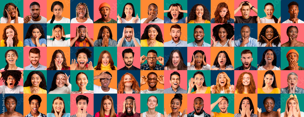 Collage of different face expressions of multiethnic people Stock Photo ...