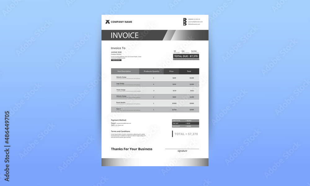 Invoice template, print-ready vector template invoice, editable invoice ...