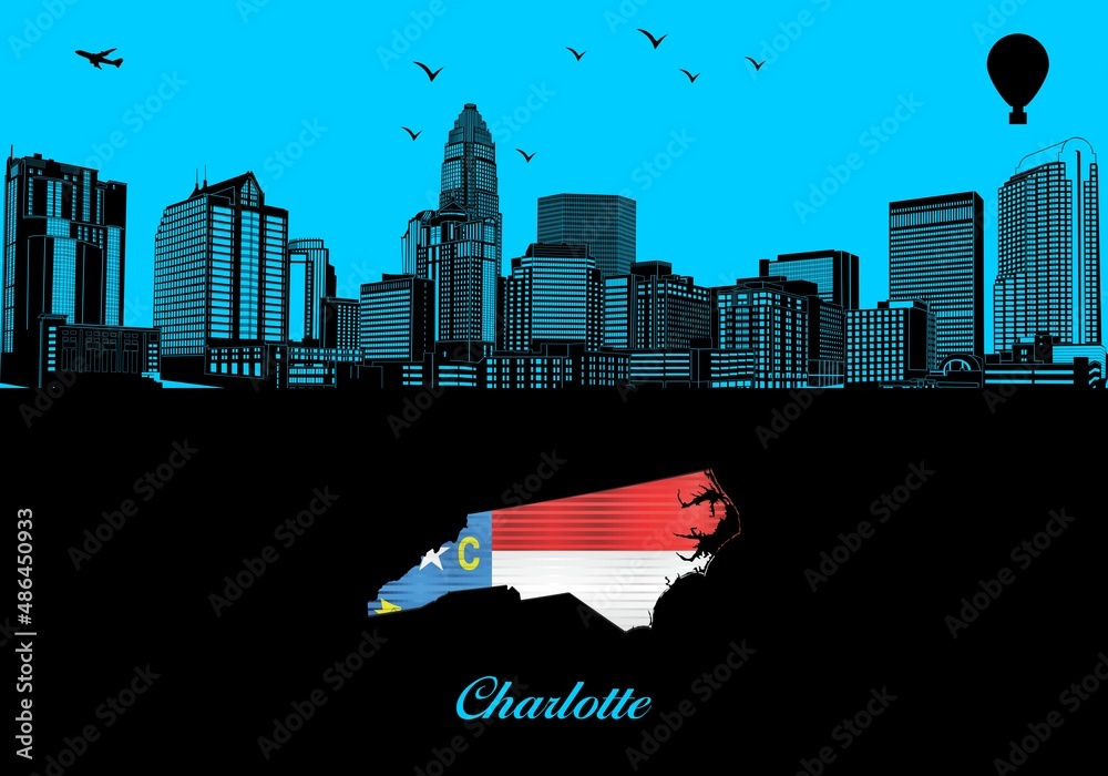 Charlotte city skyline silhouette - illustration, Town in blue ...
