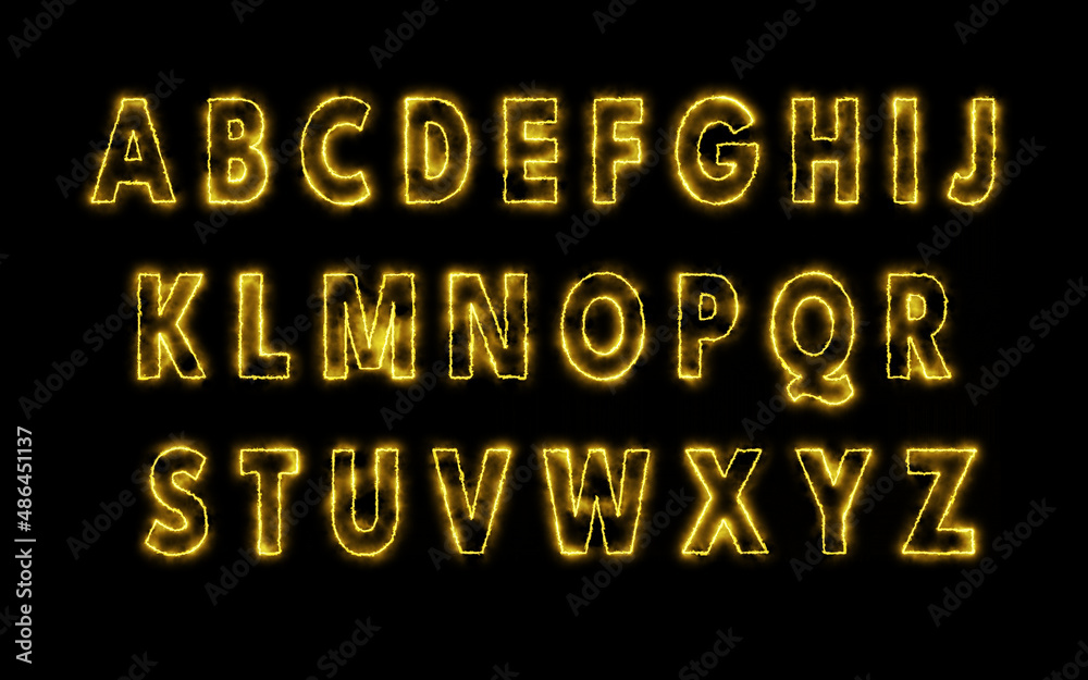 Electrical energy Letters set isolated on black background. Energetic ...