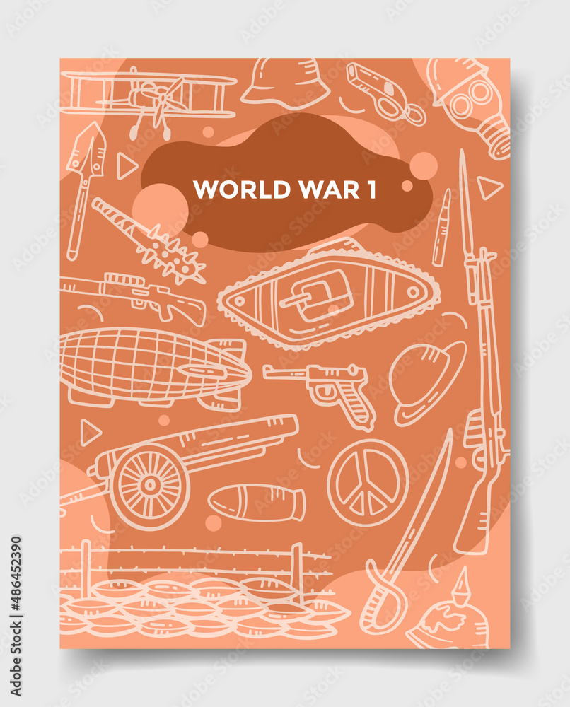 ww1 world war 1 concept with doodle style for template of banners ...