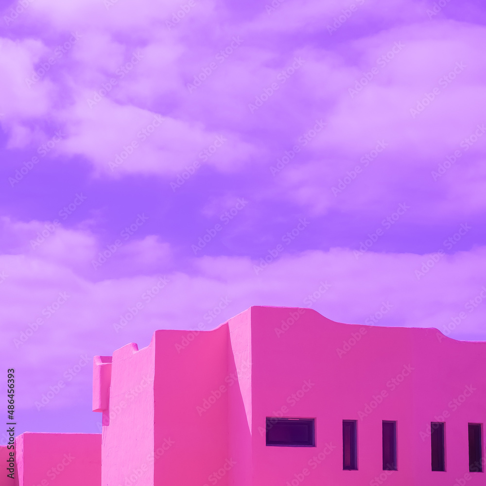 Minimalist architecture stylish space. Trendy colours combination. Pink ...