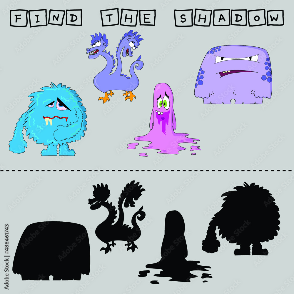 Find a pair or shadow game with funny colorful monsters. Worksheet for ...