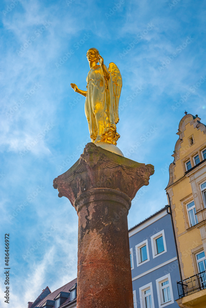 Beautiful golden angel column statue at Market Square in front of ...