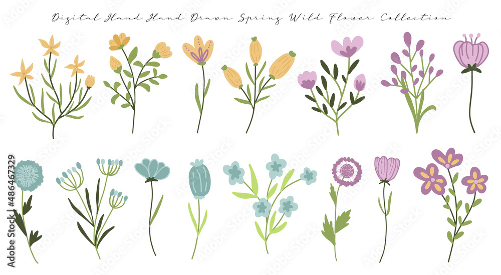 cute hand drawn spring flowers illustration clip art collection Stock ...