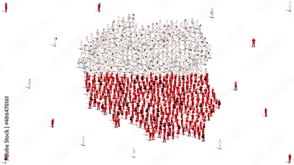 Poland Map and Flag. A large group of people in the Poland flag color ...