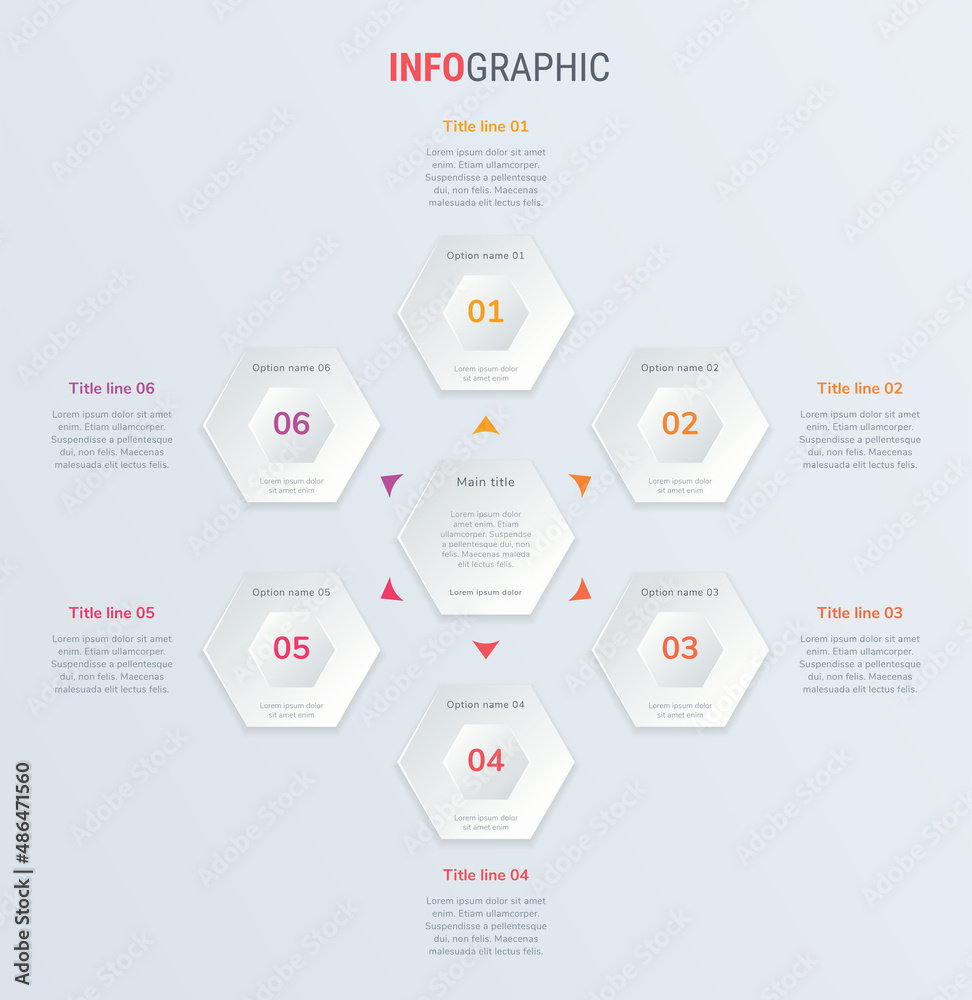 Red vector infographics timeline design template with honeycomb ...