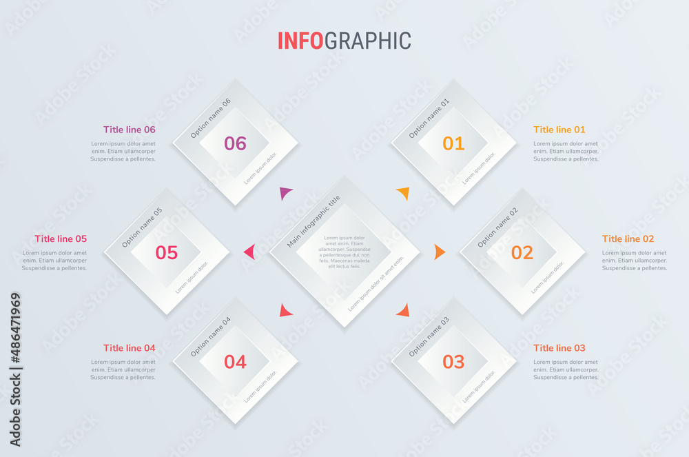 Red vector infographics timeline design template with square elements ...