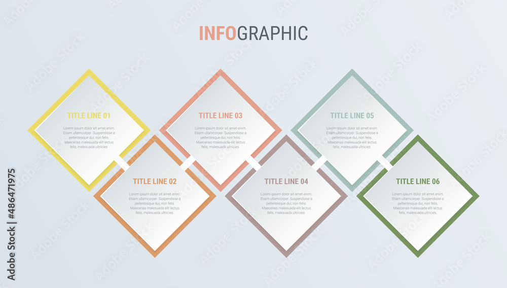 Vintage colors diagram, infographic template. Timeline with 6 steps ...