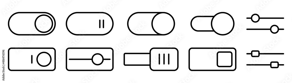 Switch toggle icon set. Outline toggle icon. Turn on and turn off ...
