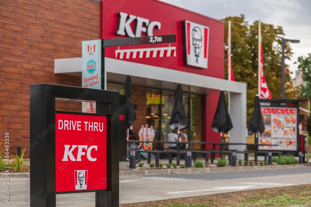 HODMEZOVASARHELY, HUNGARY, 29 AUG 2021 - The KFC restaurant Drive Thru ...