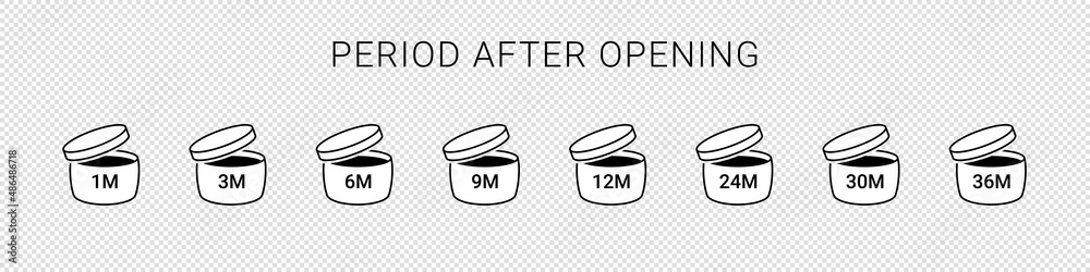 Period after open icons isolated on transparent background. PAO symbols ...