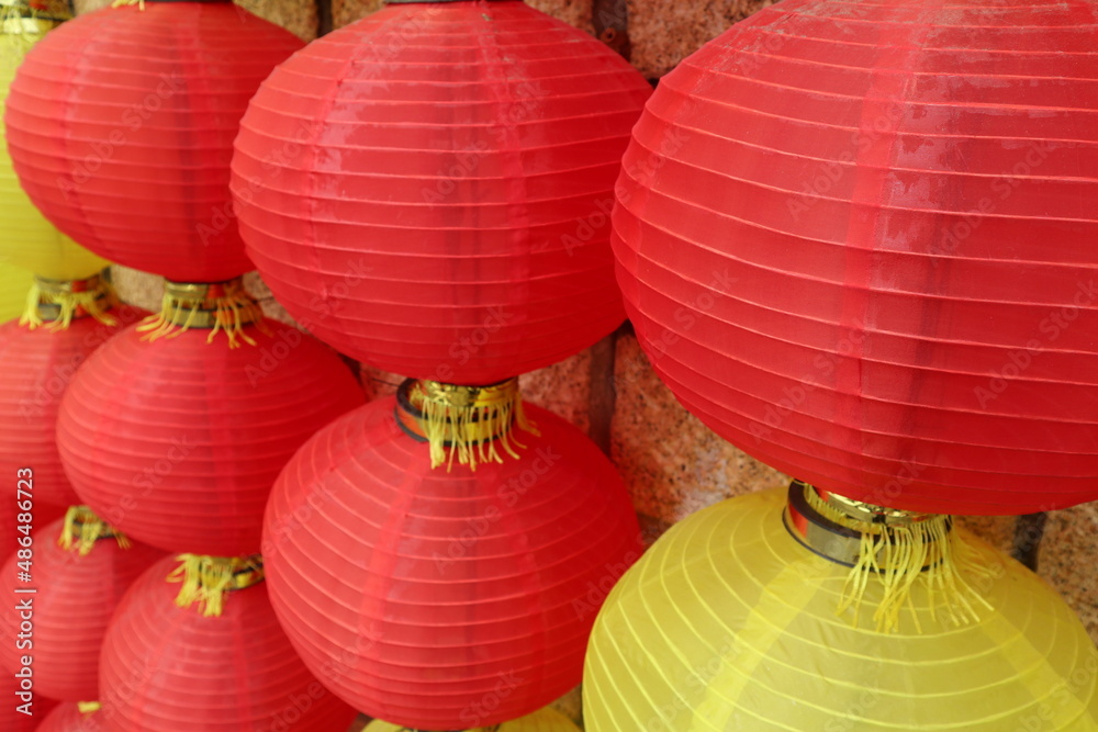 red and yellow lantern on the wall design for Lantern Festival Stock ...
