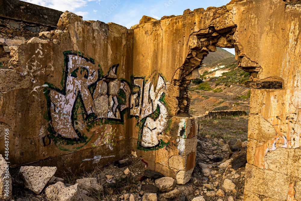 ruined castle in the canary islands in ruins with beautiful colors ...