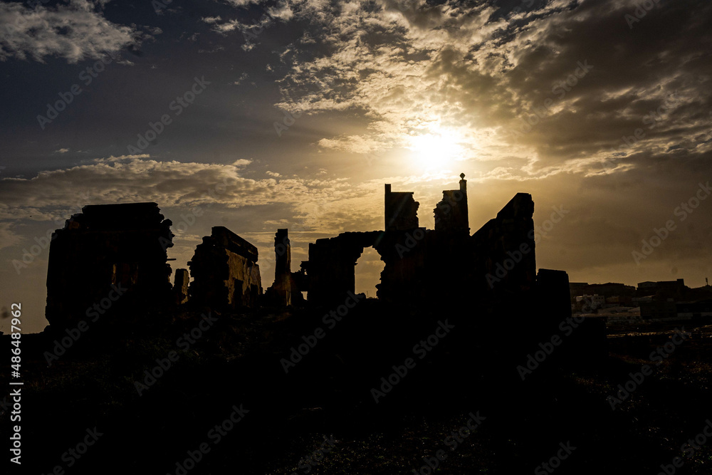 ruined castle in the canary islands in ruins with beautiful colors ...