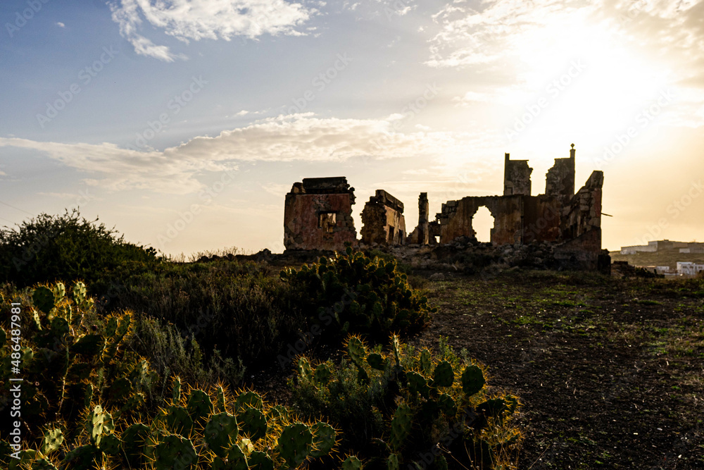 ruined castle in the canary islands in ruins with beautiful colors ...