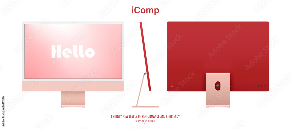 computer monitor pink color with colored screen saver front, back and ...