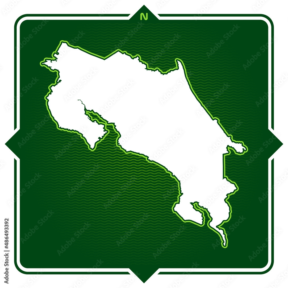 Simple outline map of costa rica with compas Stock Illustration | Adobe ...