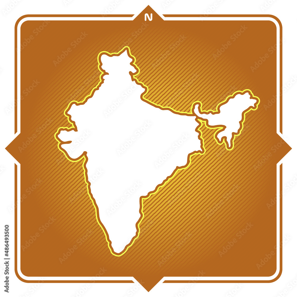 Simple outline map of india with compas Stock Vector | Adobe Stock
