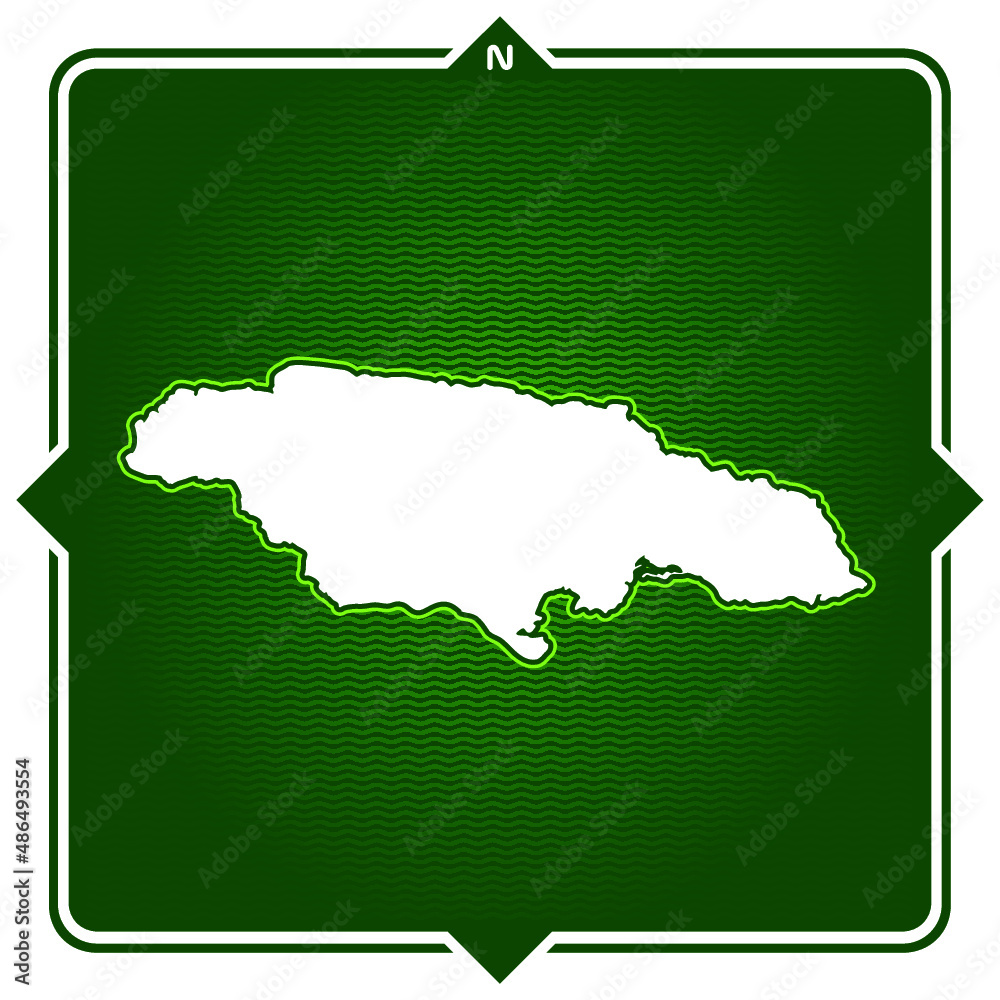 Simple outline map of jamaica with compas Stock Vector | Adobe Stock