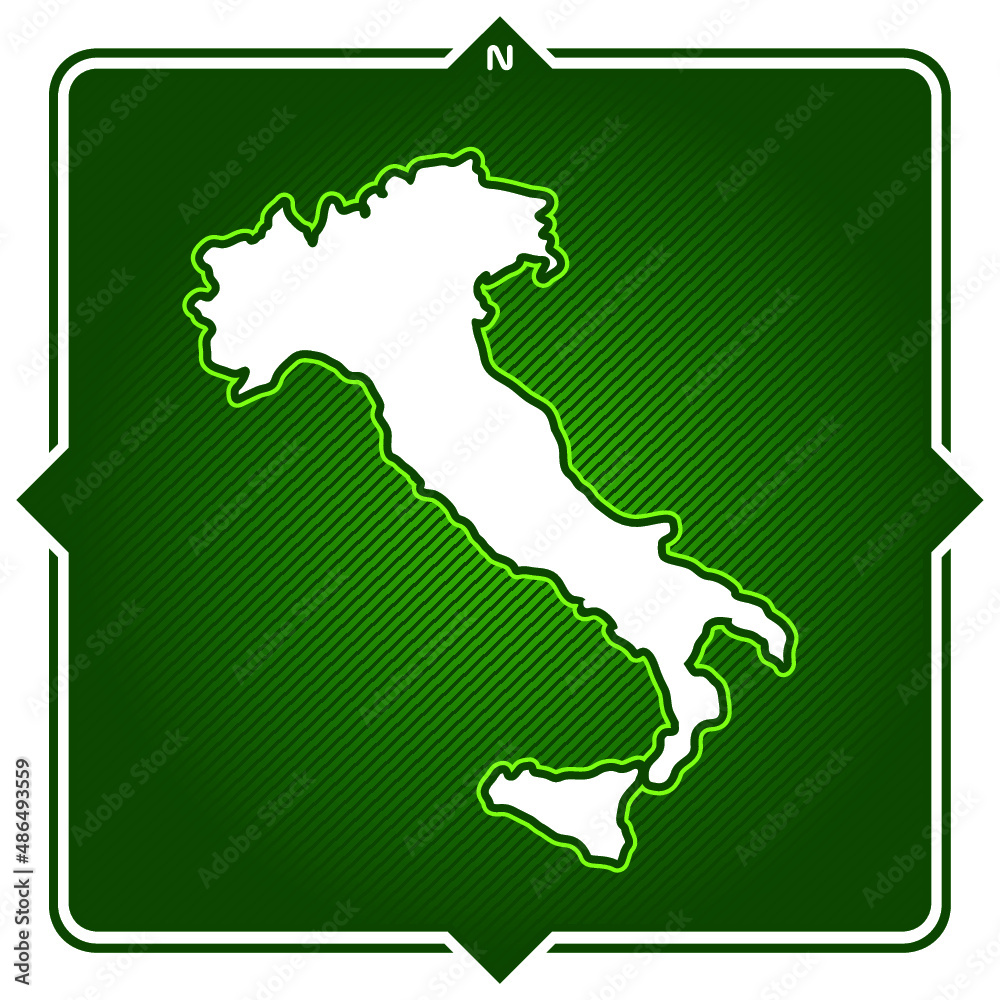 Simple outline map of italy with compas Stock Vector | Adobe Stock