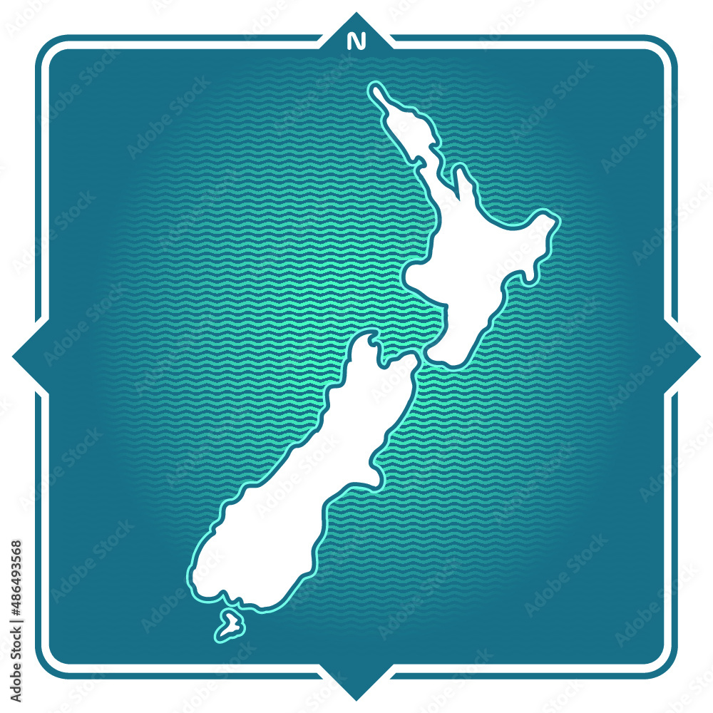 Simple outline map of new zealand with compas Stock Vector | Adobe Stock