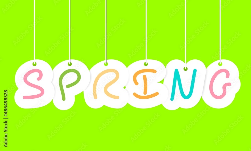 Spring banner. Green background with inscription spring. Hanging ...