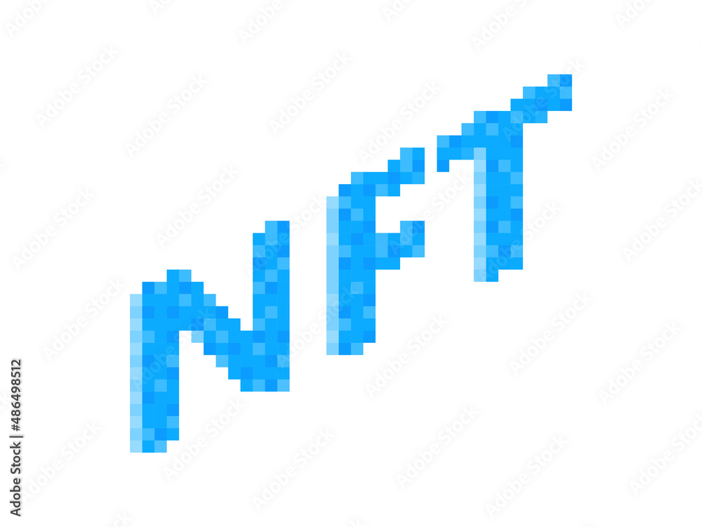 Pixel art NFT text isolated on white background. NFT non-fungible token ...