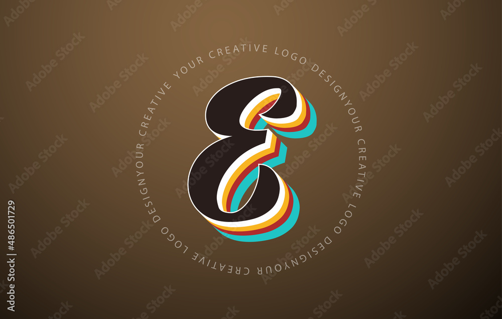 Letter E logo with retro pop art design. Handwritten letter with ...