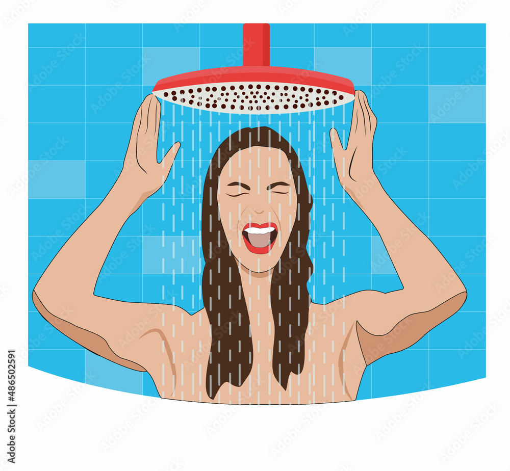 Emotional Turkish woman with black hair takes a contrast shower and ...