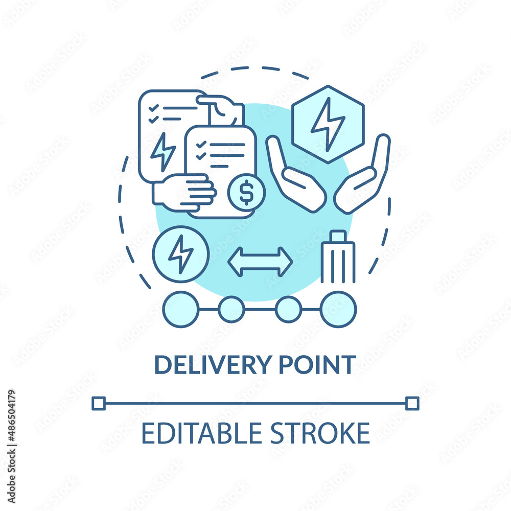 Delivery point turquoise concept icon. Energy transmission to customer ...