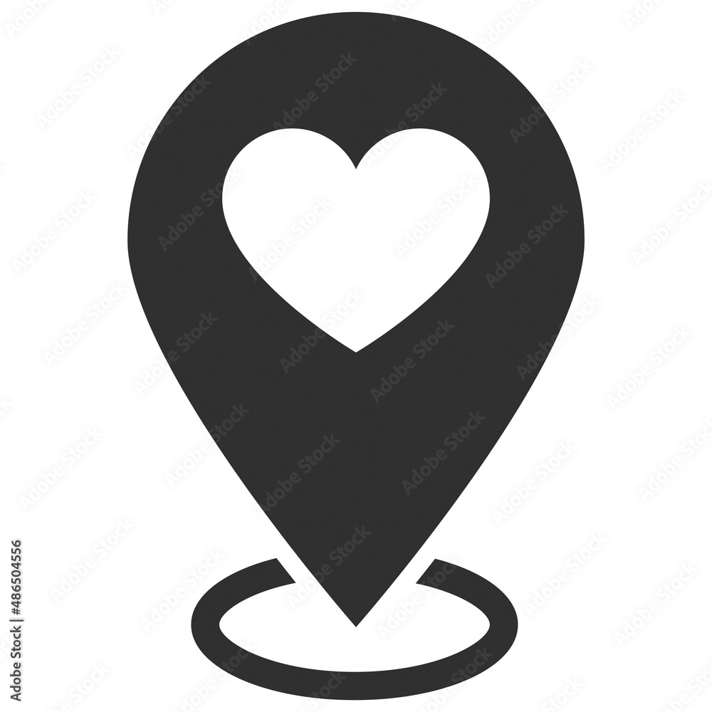 heart in destination sign on white background. Symbol of love, meeting ...