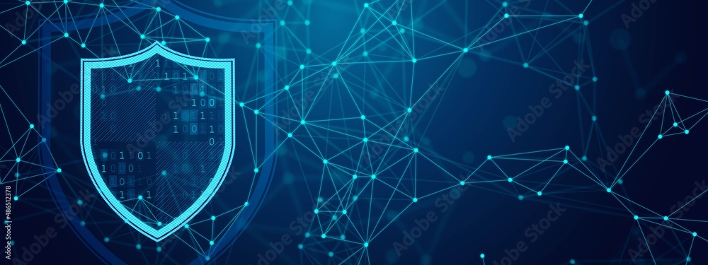 Vector neon background with digital shield. Texture of connected ...