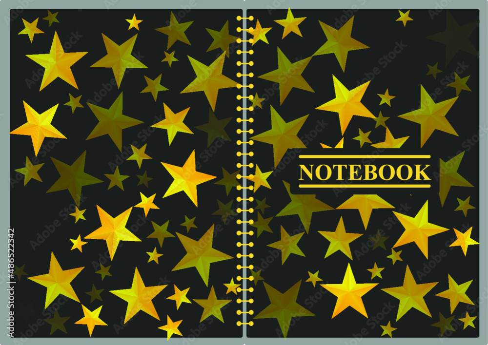 Notebook cover design. notepad spiral notebook with cute yellow stars ...