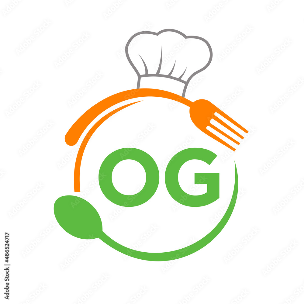 Letter OG Restaurant Logo with Chef Hat Spoon And Fork Template ...
