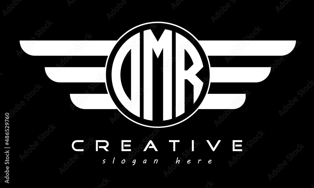 OMR three letter monogram type circle letter logo with wings vector ...