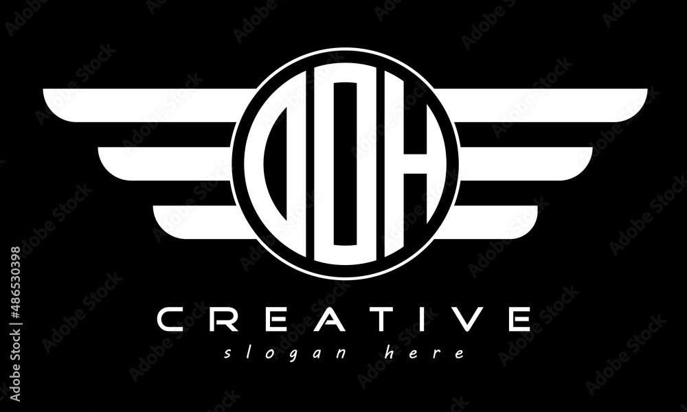 OOH three letter monogram type circle letter logo with wings vector ...