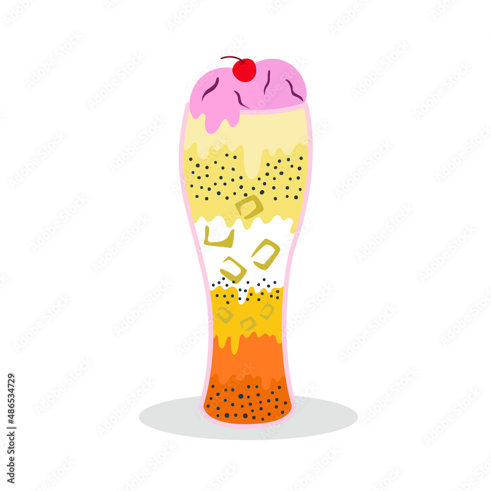 Hand drawn mango Falooda sweet drink, traditional cuisine. Stock Vector ...