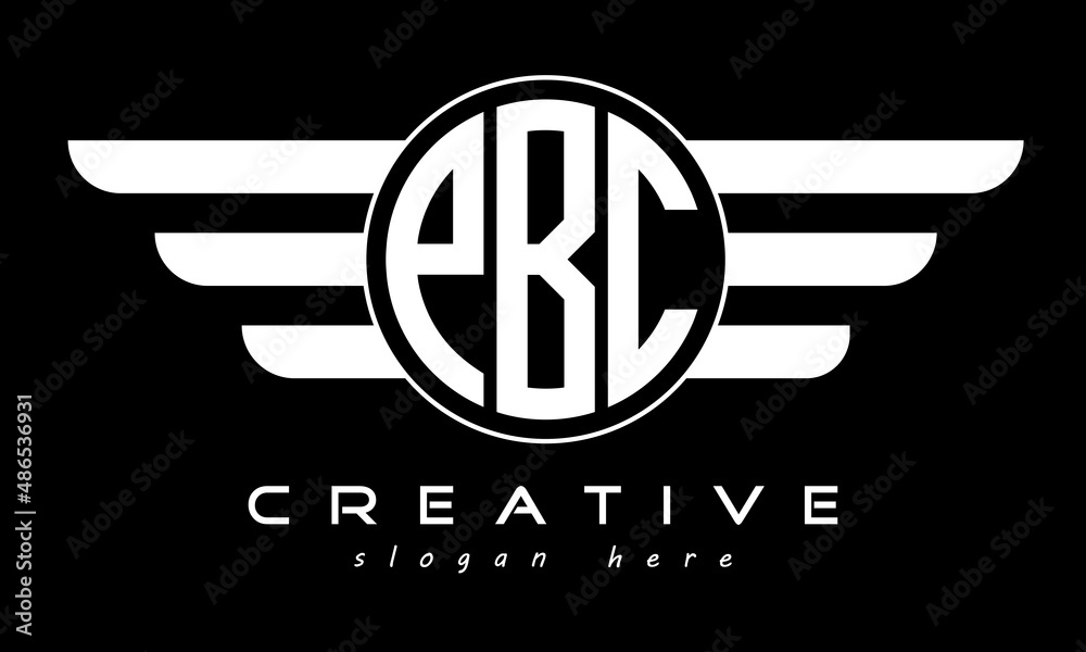 PBC three letter monogram type circle letter logo with wings vector ...