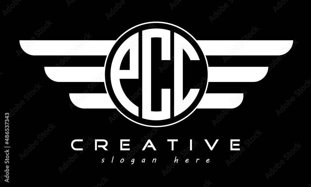 PCC three letter monogram type circle letter logo with wings vector ...