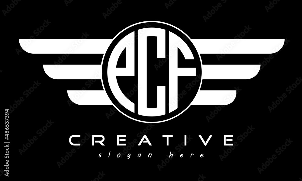 PCF three letter monogram type circle letter logo with wings vector ...